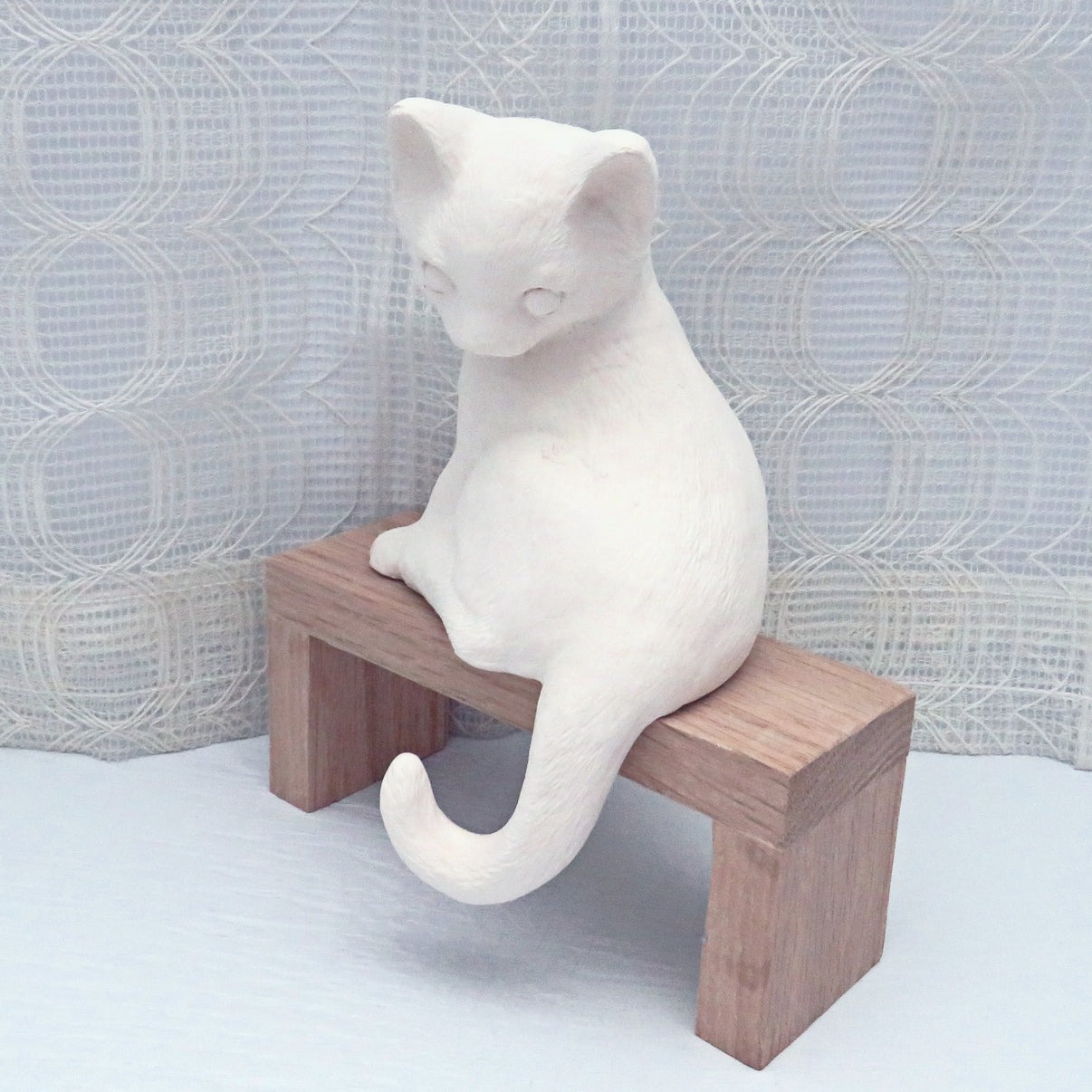 Handmade Unpainted Ceramic Sitting Shelf Cat Figurine, Ready to Paint ...