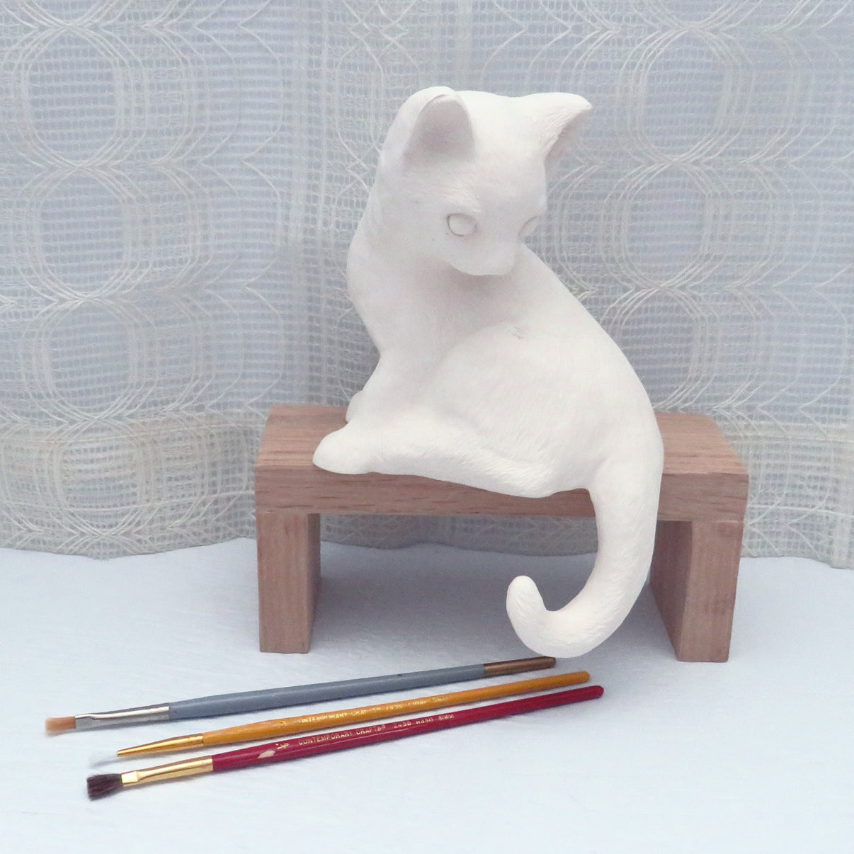 Handmade Unpainted Ceramic Sitting Shelf Cat Figurine, Ready to Paint ...