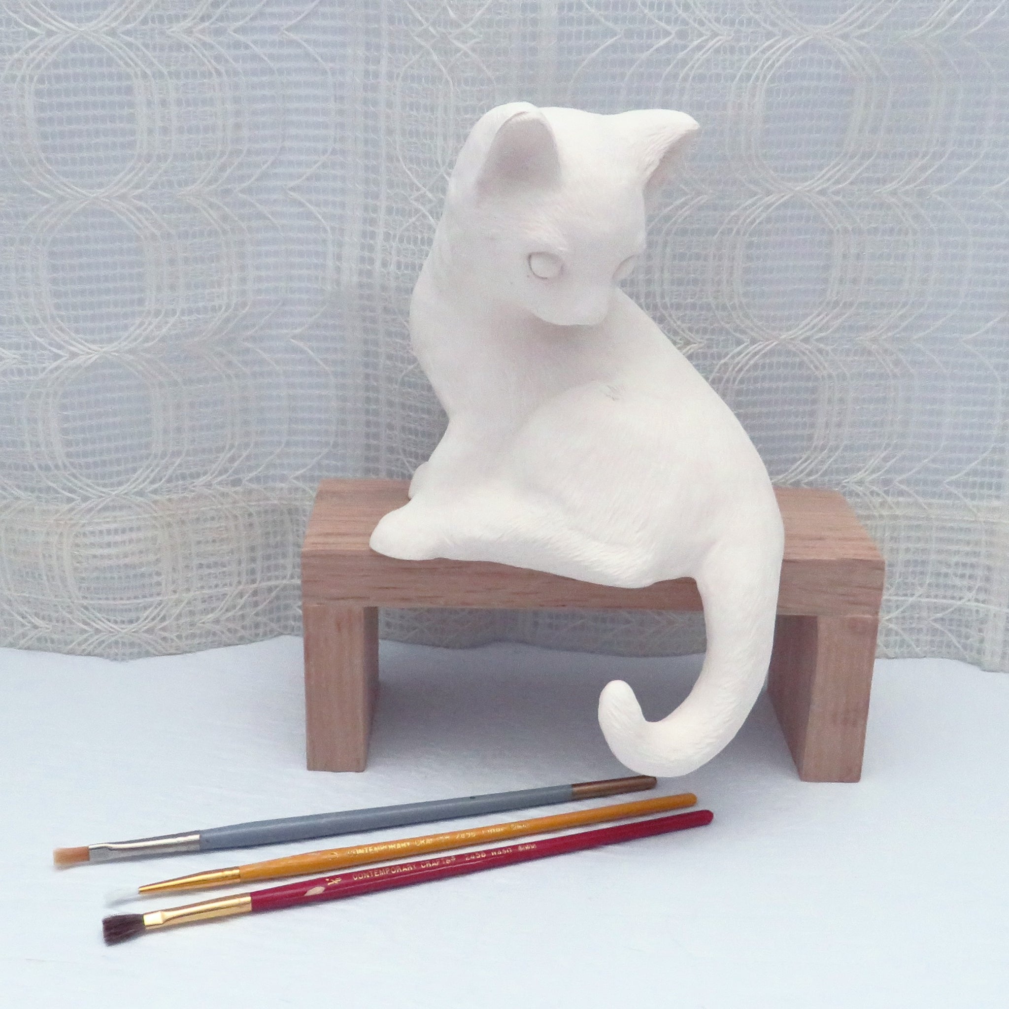 Handmade Unpainted Ceramic Sitting Shelf Cat Figurine, Ready to Paint ...