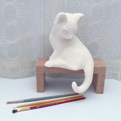Handmade Unpainted Ceramic Sitting Shelf Cat Figurine, Ready to Paint ...