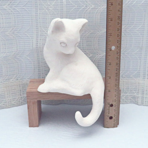 Handmade Unpainted Ceramic Sitting Shelf Cat Figurine, Ready to Paint ...