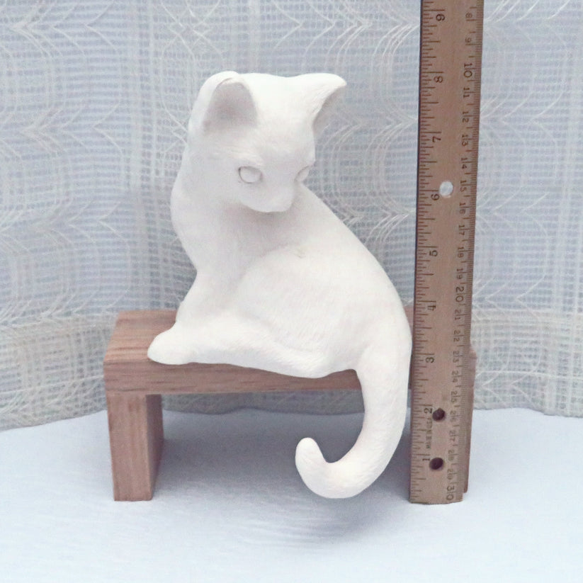 Handmade Unpainted Ceramic Sitting Shelf Cat Figurine, Ready to Paint ...