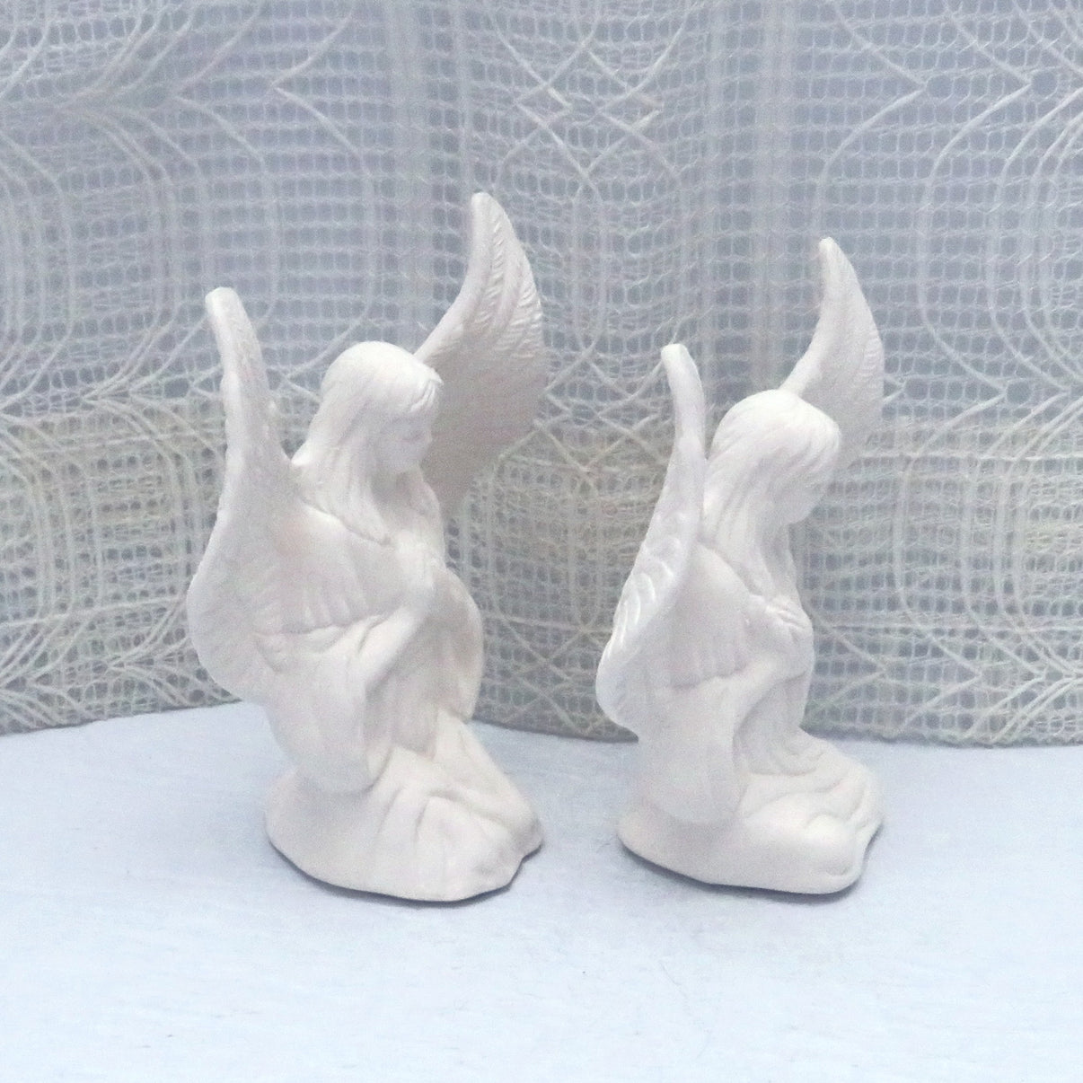 Small Ready to Paint Ceramic Angel Figurines Sitting and Kneeling, Unp ...